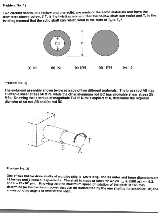 Solved Two circular shafts, one hollow and one solid, are | Chegg.com