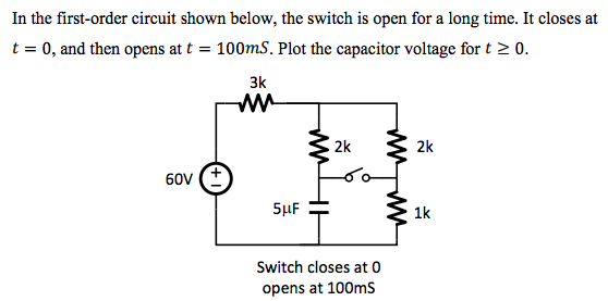 Solved In the first-order circuit shown below, the switch is | Chegg.com