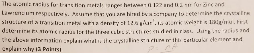 Solved The atomic radius for transition metals ranges | Chegg.com