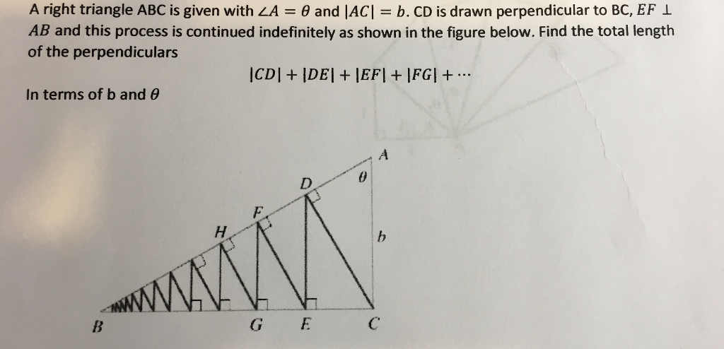 Solved A right triangle ABC is given with A = theta and |AC| | Chegg.com