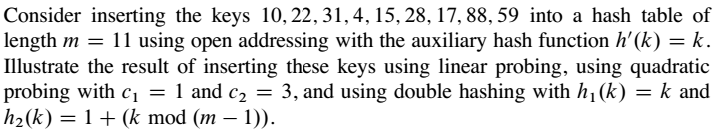Solved Consider inserting the keys 10,22, 31, 4, 15,28, 17, | Chegg.com