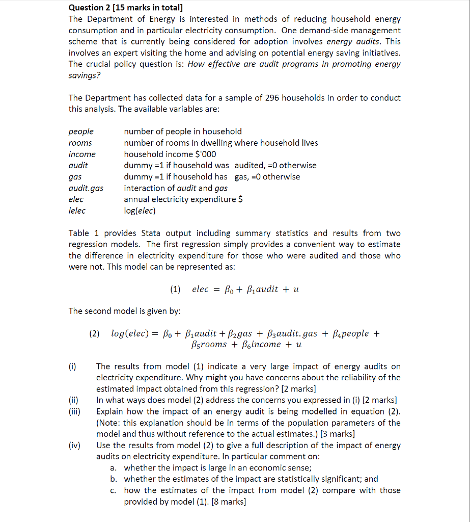 Solved Question 2 [15 marks in total] The Department of | Chegg.com