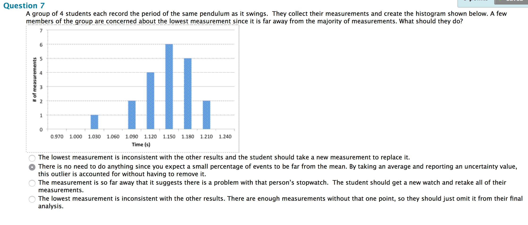 Solved Question 7 A group of 4 students each record the | Chegg.com