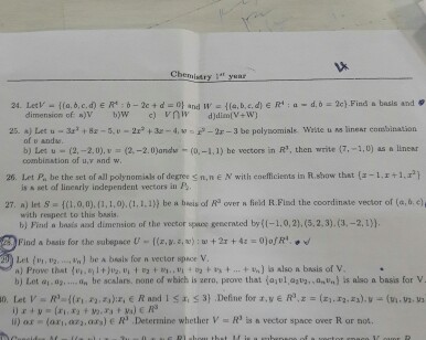 Solved Let V = {(a, b, c, d) elementof R; b - 2c + d = 0} | Chegg.com