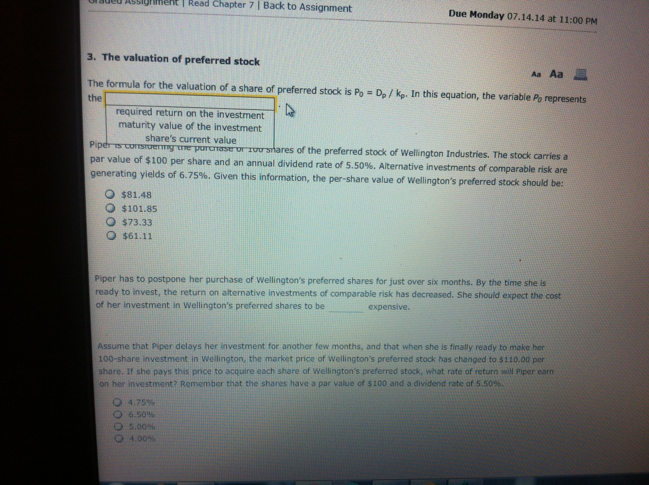 The formula for the valuation of a share of preferred | Chegg.com