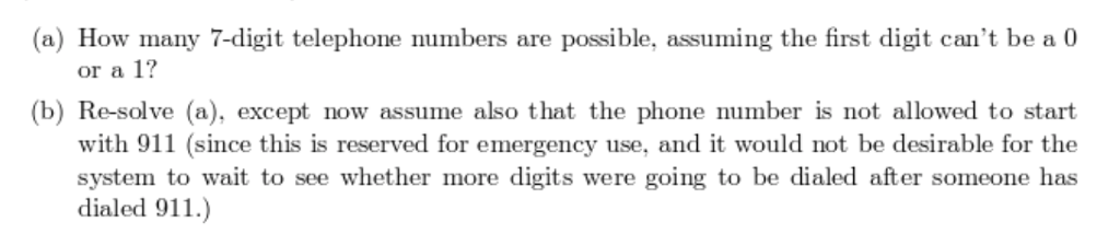Solved a How Many 7 digit Telephone Numbers Are Possible Chegg