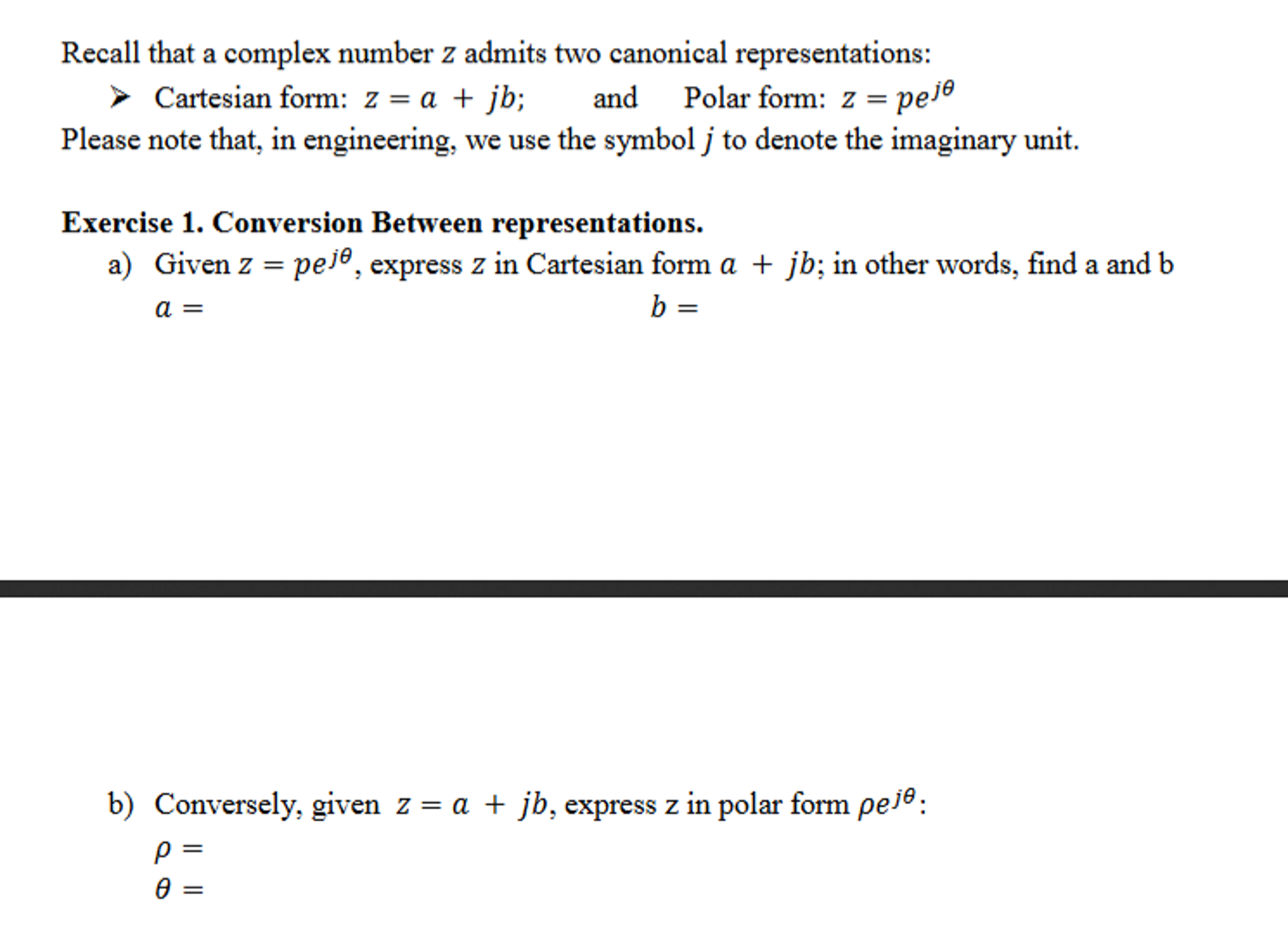 Solved Recall that a complex number z admits two canonical | Chegg.com