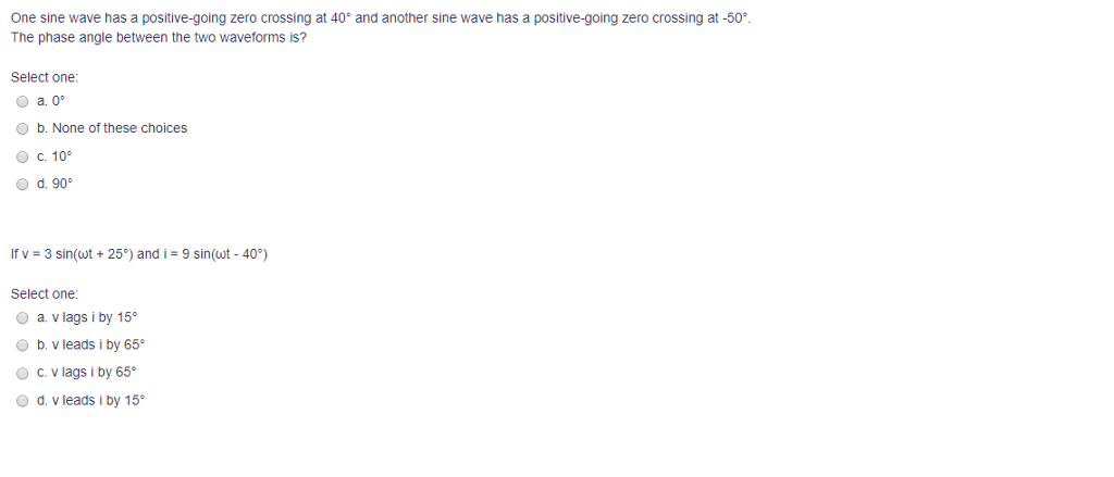 Solved One sine wave has a positive-going zero crossing at | Chegg.com