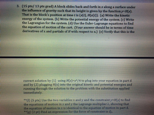 Solved A block slides back and forth in x along a surface | Chegg.com