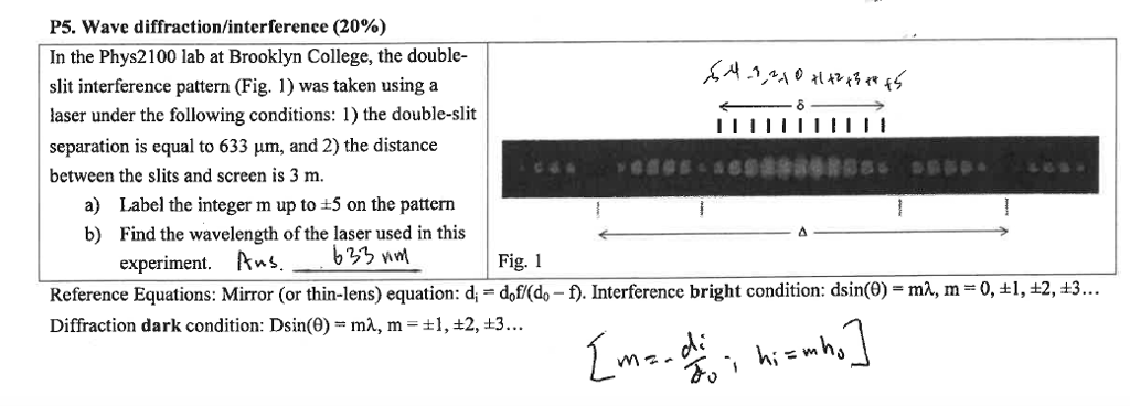 Solved P5. wave diffraction/interference (20%) In the | Chegg.com