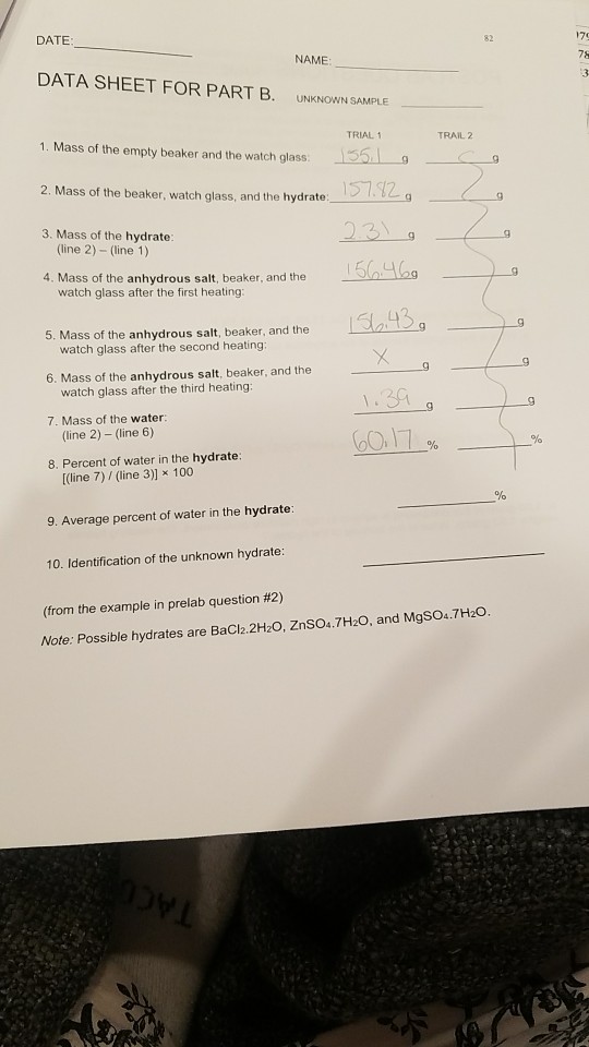 Solved DATE: 82 7 NAME DATA SHEET FOR PART B. UNKNOwN SAMPLE | Chegg.com