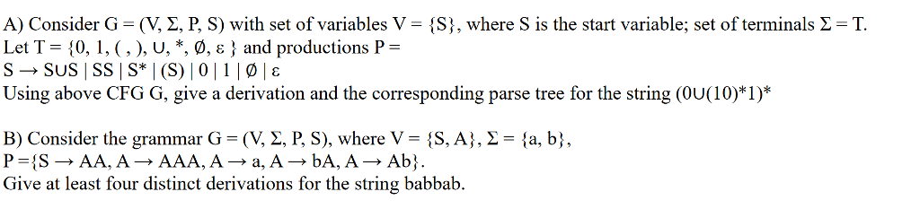 Solved A) Consider the following context-free grammar: S a | Chegg.com