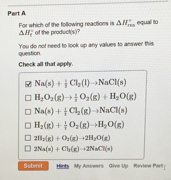 Solved Part A For which of the following reactions is delta | Chegg.com