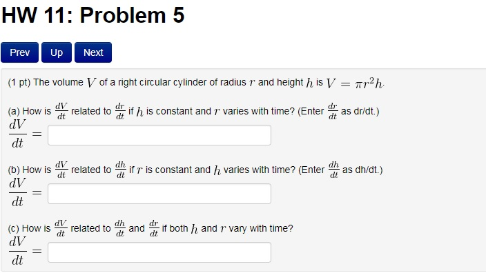 Solved The volume V of a right circular cylinder of radius r | Chegg.com