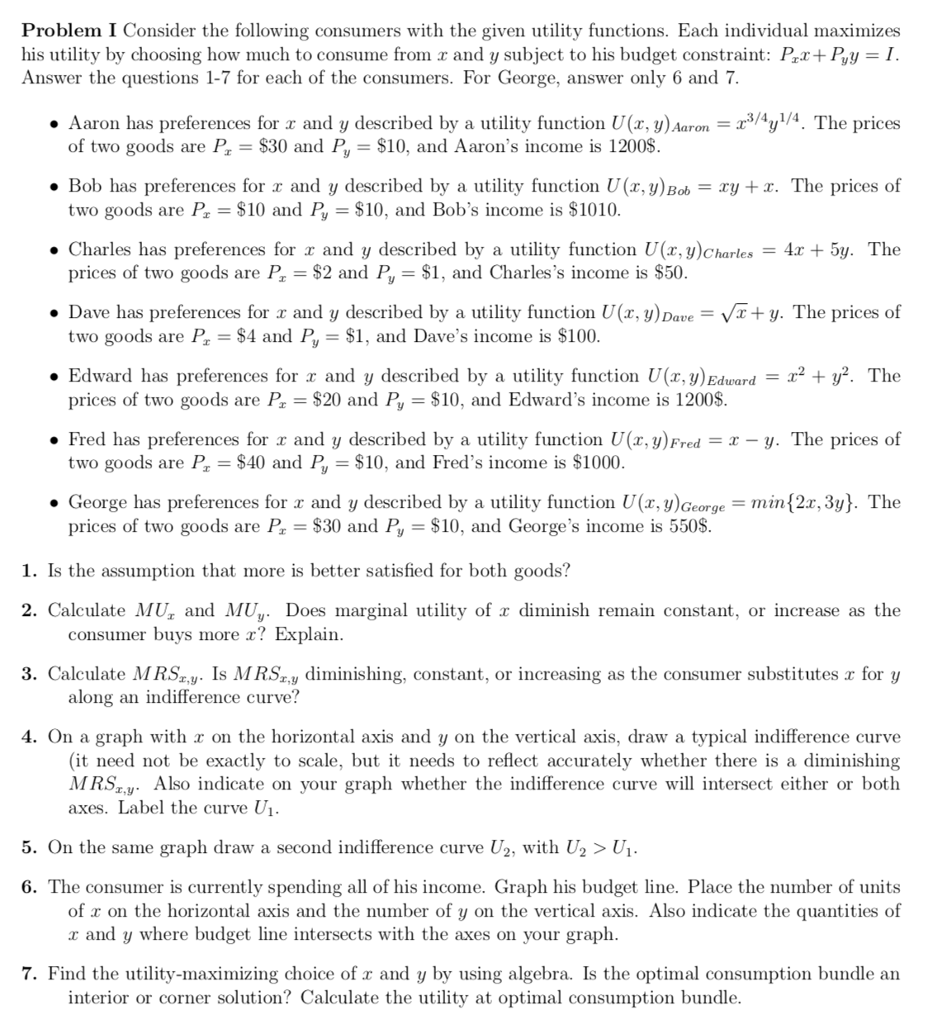 Solved Problem I Consider the following consumers with the | Chegg.com
