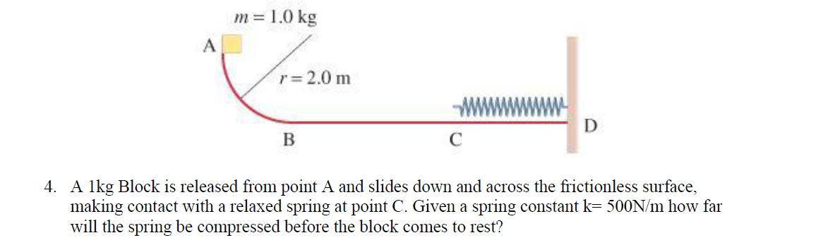 Solved 4. A 1kg Block is released from point A and slides | Chegg.com
