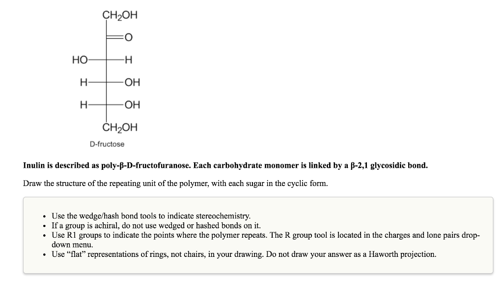 Solved CH2OH HO H H- OH H- OH CH2OH D-fructose Inulin is | Chegg.com
