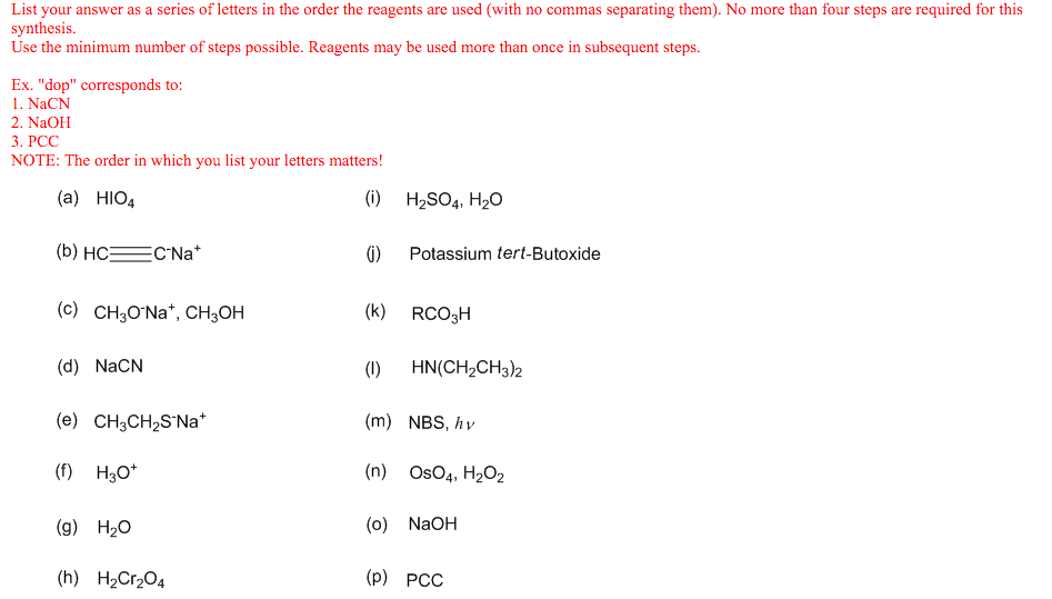 Solved From the choices provided below, list the reagent(s) | Chegg.com