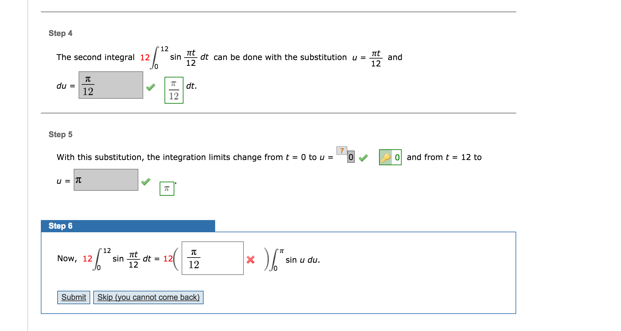 Solved The second integral 12 integral pi t/12 dt sin dt can | Chegg.com