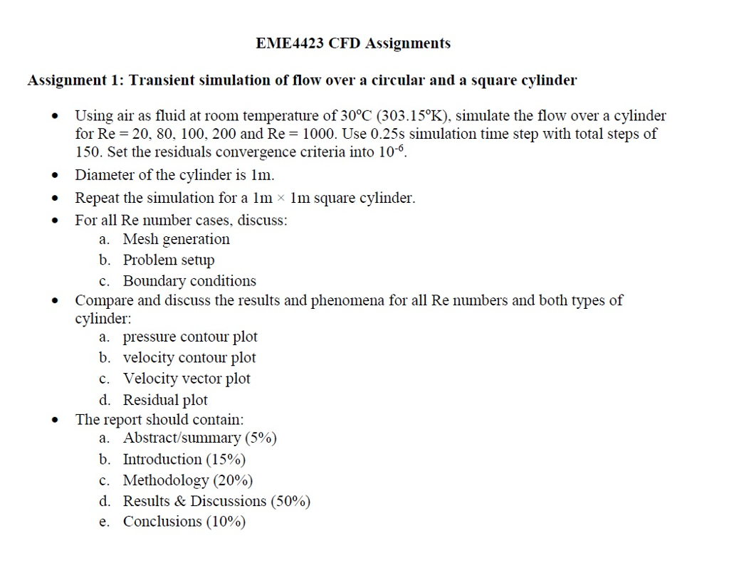 EME4423 CFD Assignments Assignment 1: Transient | Chegg.com
