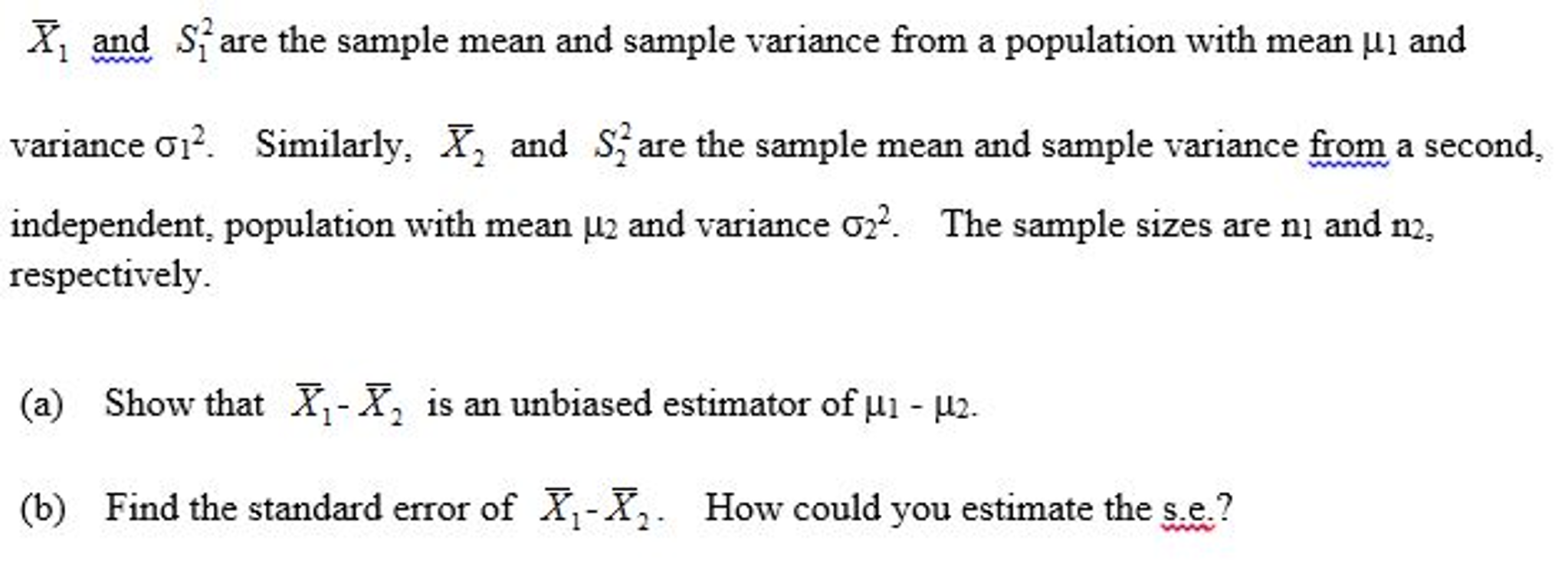 Solved X_1 and S_1^2 are the sample mean and sample variance | Chegg.com