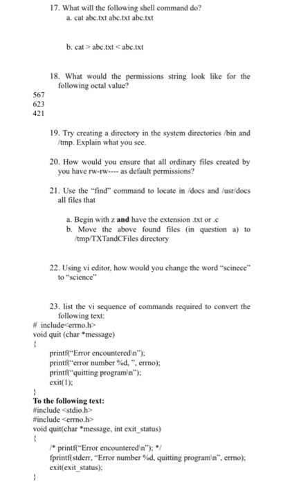 Solved What will the following shell command do? What would | Chegg.com