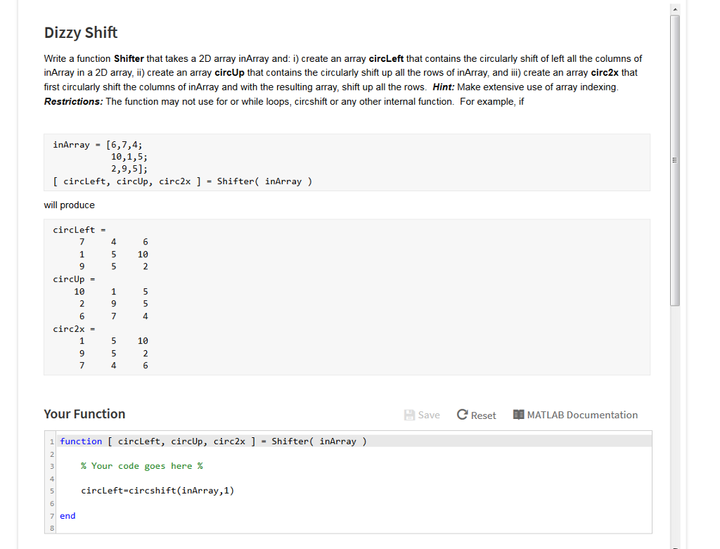Solved This is matlab. We need to do circular shifts of the | Chegg.com