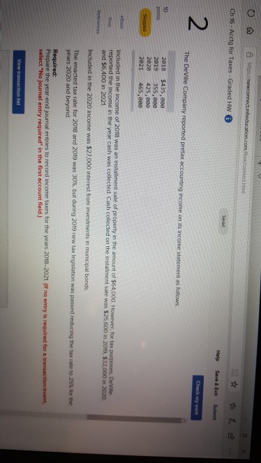 Solved Ch 16- Acctg for Taxes Graded HW 2 The DeVille | Chegg.com