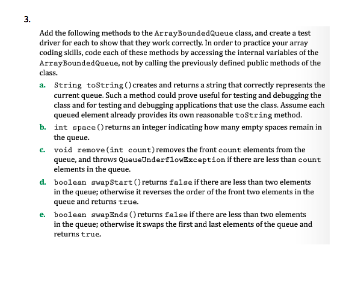 Solved Add the following methods to the ArrayBoundQueue | Chegg.com