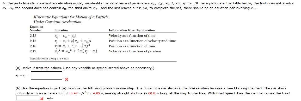 In the particle under constant acceleration model, we | Chegg.com