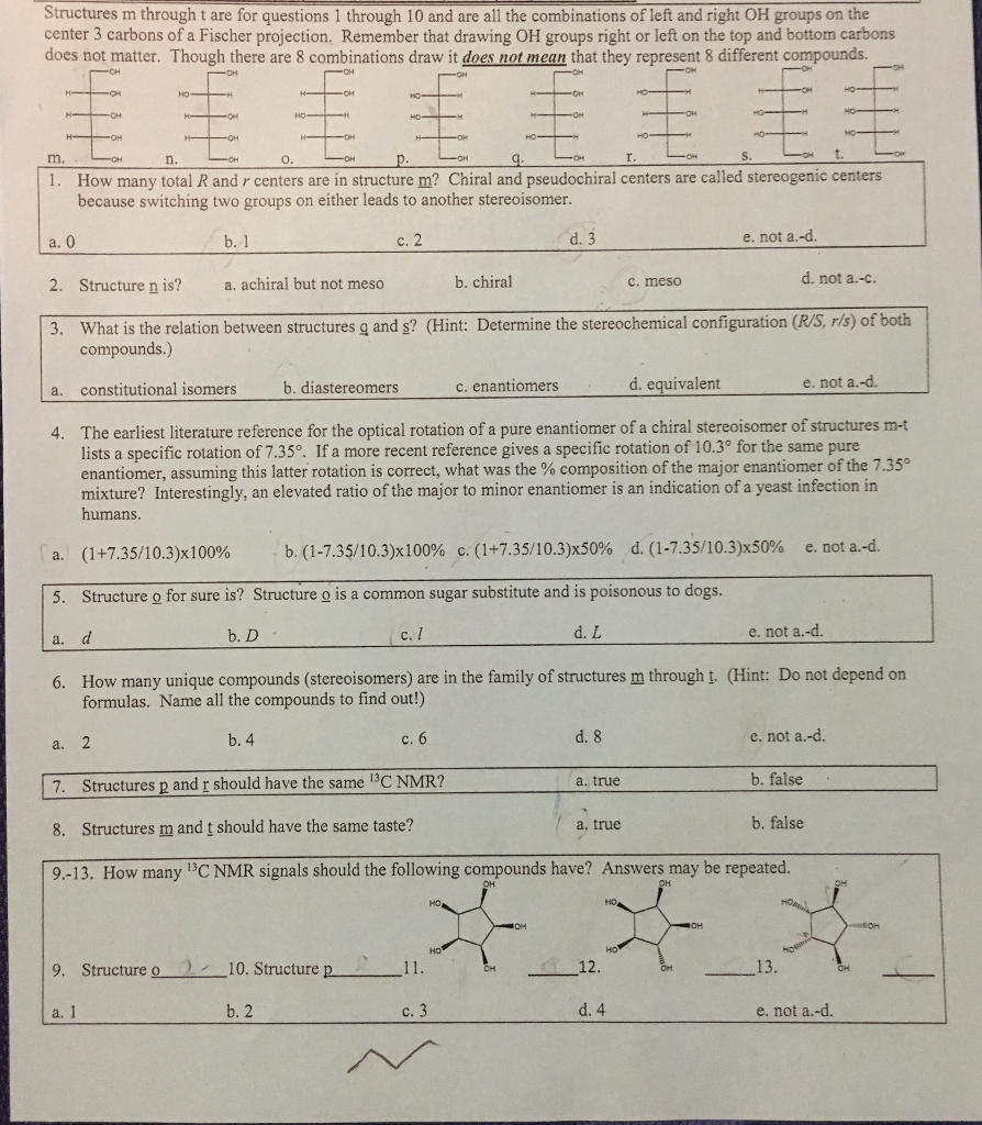 Solved Structures m through t are for questions 1 through 10 | Chegg.com