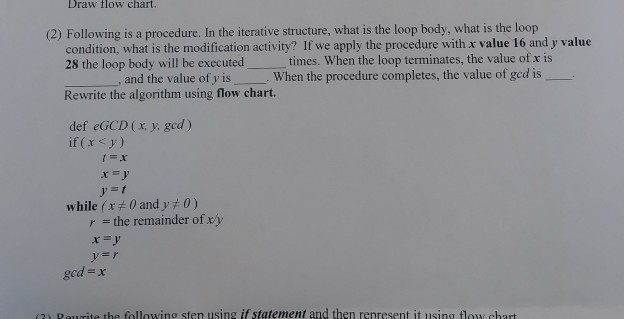 Solved Draw flow chart. (2) Following is a procedure. In the | Chegg.com