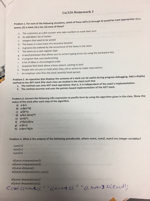 Solved Csc326 Homework 3 Problem 1. For each of the | Chegg.com