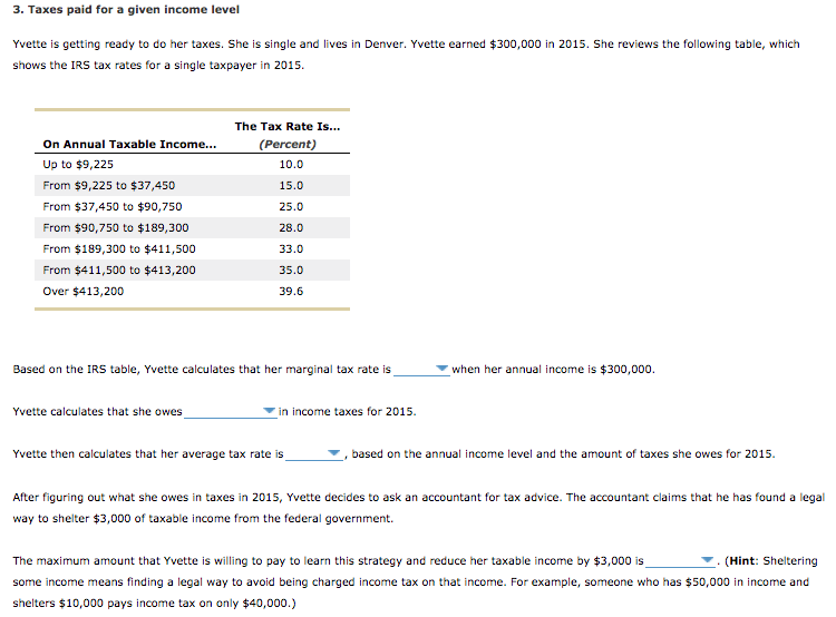 Solved 3. Taxes paid for a given income level Yvette is | Chegg.com