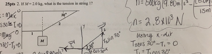 Solved If M = 2.0 kg, what is the tension in string 1 ? | Chegg.com