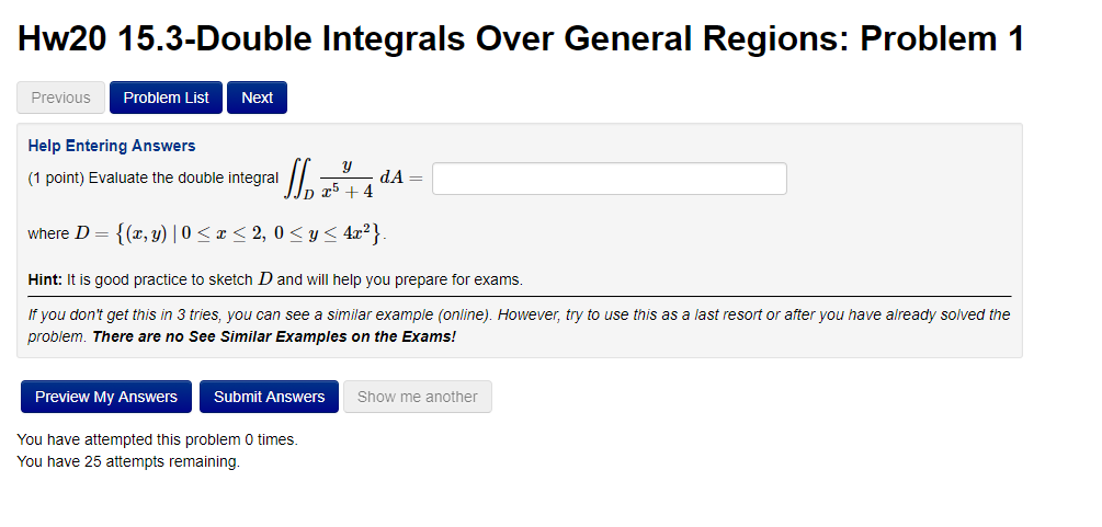 Solved Hw20 15.3-Double Integrals Over General Regions: | Chegg.com