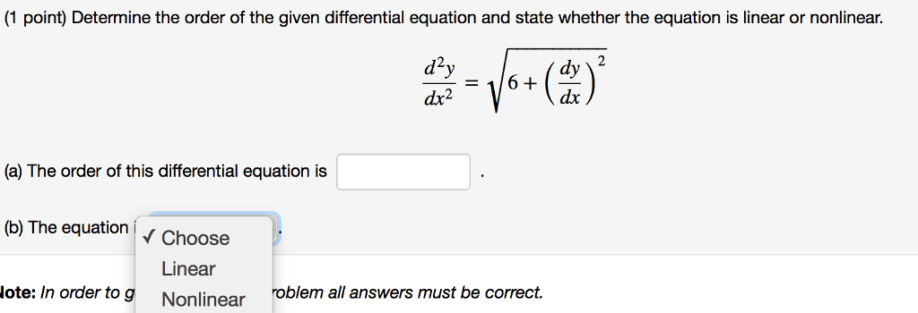 Solved (1 point) Determine the order of the given | Chegg.com