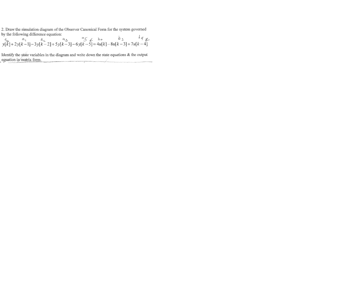 Draw the simulation diagram of the Observer Canonical | Chegg.com