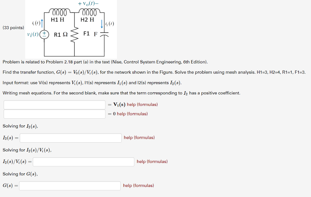 Solved +Vo(r)- 4(,) i,(t) (33 points) vi(n@ R1 Ω F1 F | Chegg.com