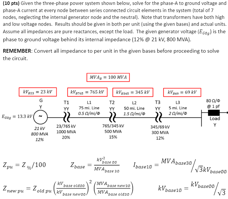 Solved Given the three-phase power system shown below, solve | Chegg.com