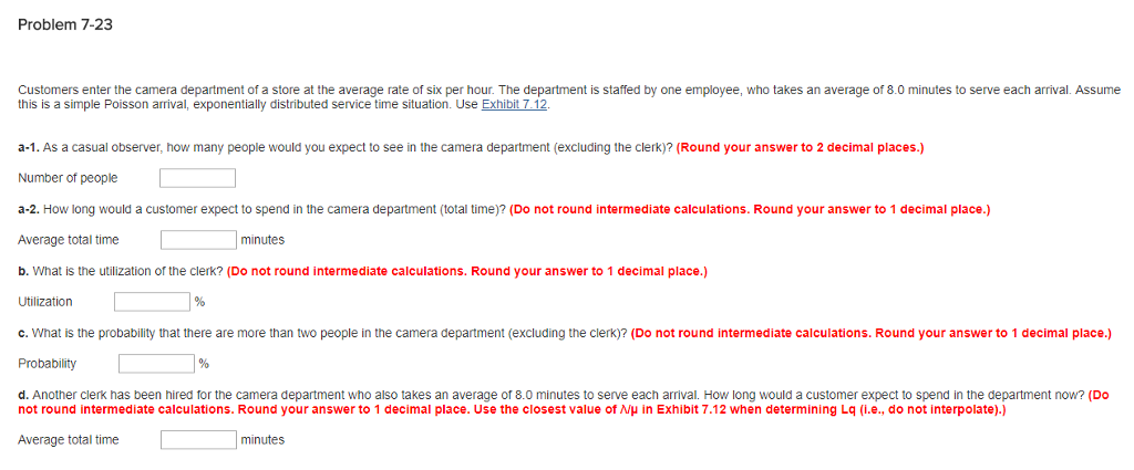 Solved exhibit 7.12 Expected Number of People Waiting in | Chegg.com