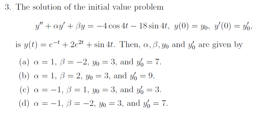 Solved The solution of the initial value problem y" + alpha | Chegg.com