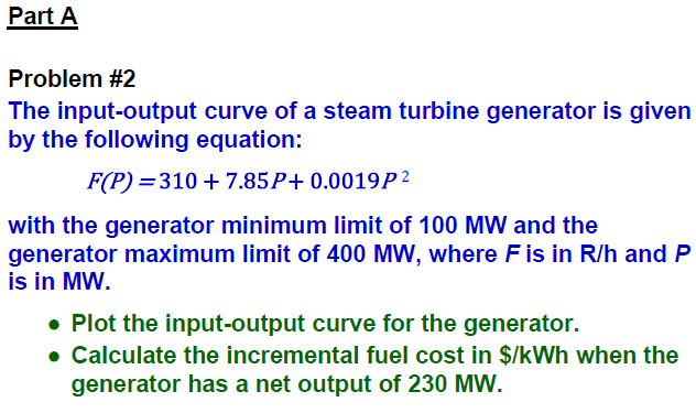 Solved Part A Problem #2 The input-output curve of a steam | Chegg.com
