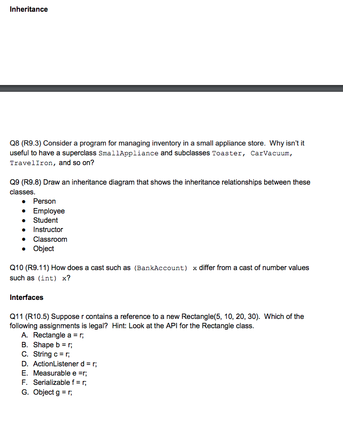 Solved Inheritance Q8 (R9.3) Consider a program for managing | Chegg.com
