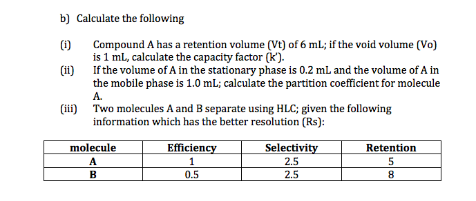 Solved b) Calculate the following Compound A has a retention | Chegg.com