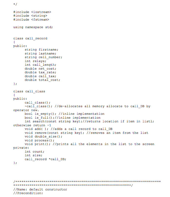 Solved You will implement class called "call class". The | Chegg.com