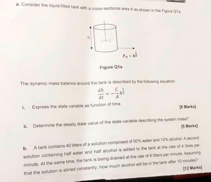 a. Consider the liquid-filled tank with a | Chegg.com