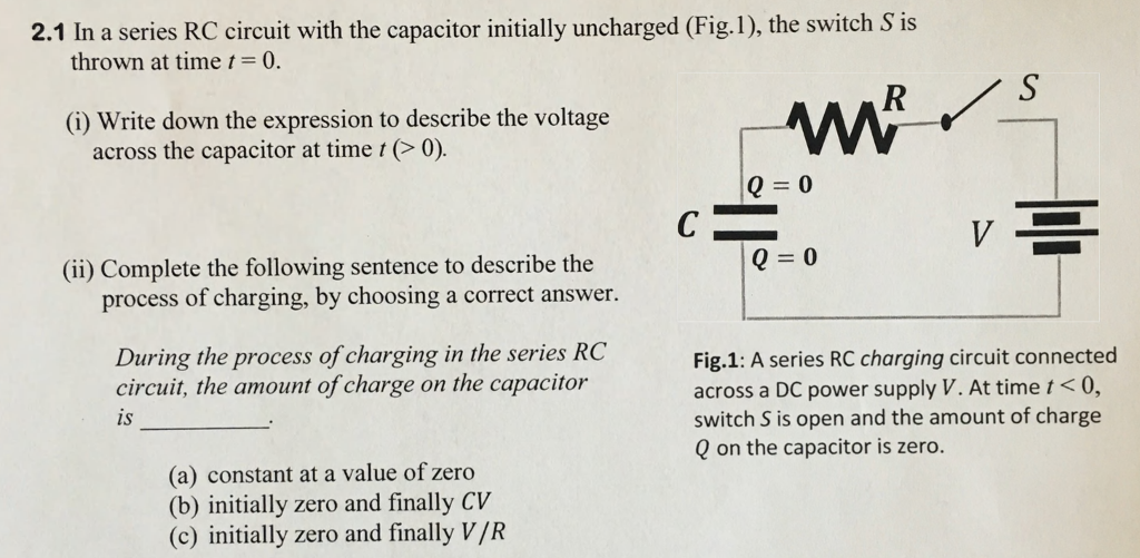 Solved In a series RC circuit with the capacitor initially | Chegg.com