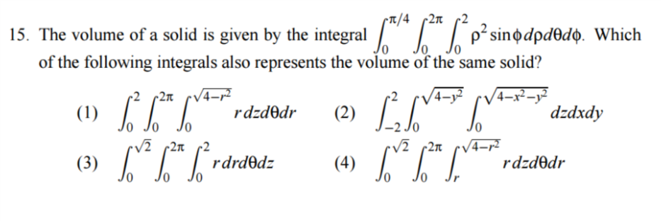 Solved The volume of a solid is given by the integral | Chegg.com