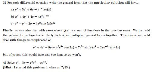 Solved For each differential equation write the general form | Chegg.com
